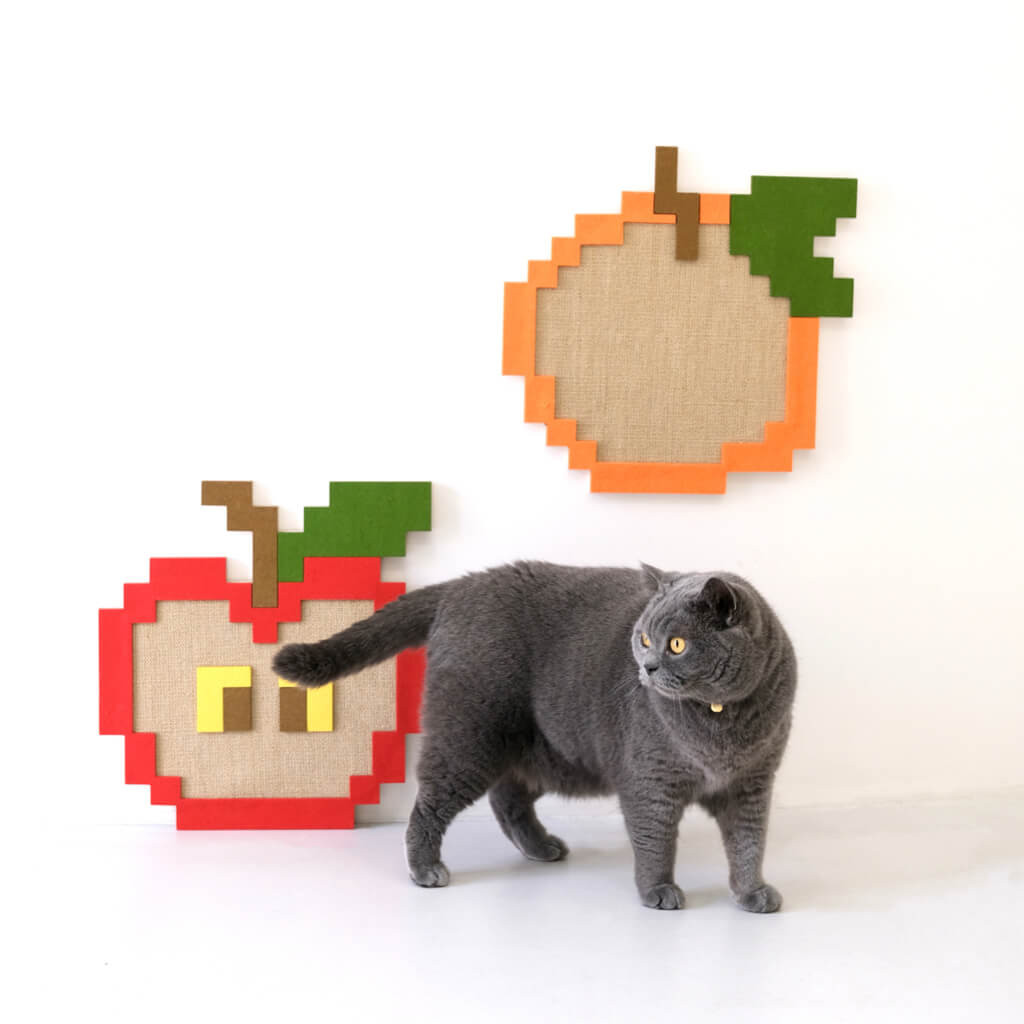 Pixel Fruit-Themed Sisal Cat Scratcher | Apple & Orange Wall-Mounted C ...